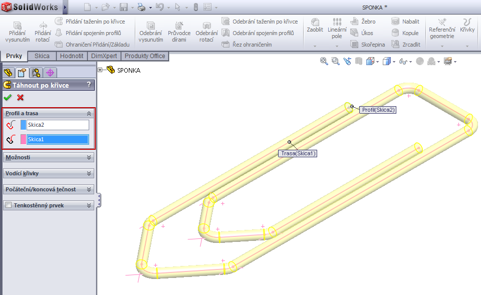 Tipy a návody pro SolidWorks: Přidání tažením po křivce – Konstrukter.cz